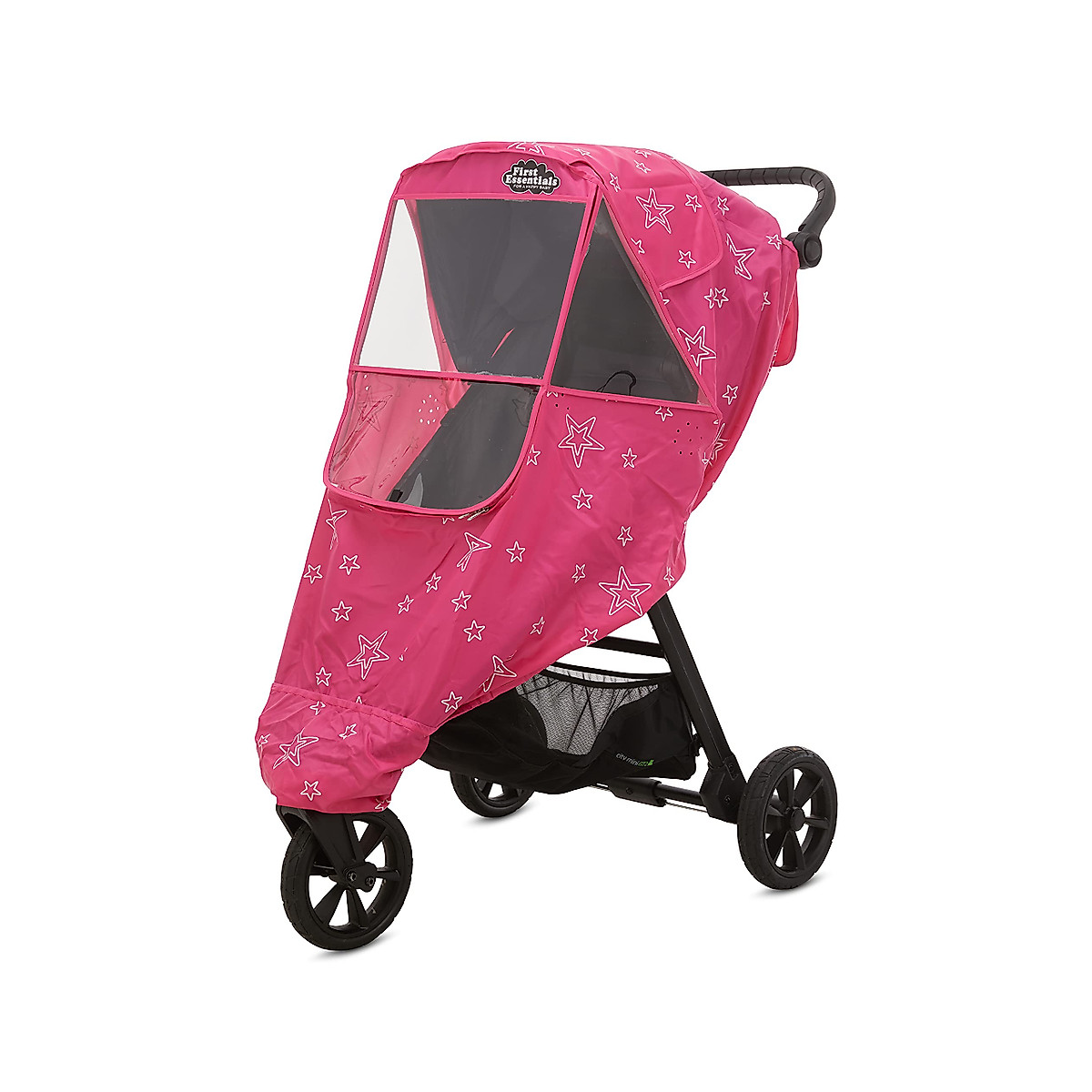 First Essentials Stroller Rain Cover Universal, Baby Travel Weather Shield, Windproof Waterproof, Protect from Dust Snow (Pink)