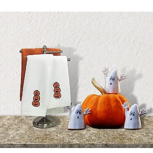 Serafina Home Decorative Halloween Tip Towels: Plush White Embroidered Cotton Jack O Lantern Pumpkin Design, 2 Piece Set, 11" x 18" Inch Each