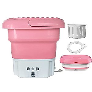 Portable Washing Machine, Mini Foldable Washer and Spin Dryer Small Foldable Bucket Washer for Camping, RV, Travel, Small Spaces, Lightweight and Easy to Carry (Pink)