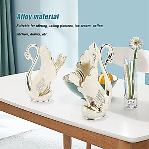 Coffee Spoon Holder Coffee Dessert Spoon Set Alloy Swan Base Holder Spoon Organizer with 6pcs, Modern Style Ice Cream Spoons Teaspoons Coffee Dessert Flatware(Spoon)