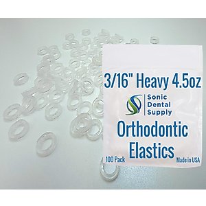 3/16 inch Heavy 4.5 oz - Orthodontic Elastic Rubber Bands - 100 Pack - Clear Latex Free, Small, Braces, Dreadlocks Hair Braids, Tooth Gap, Packaging, Crafts, Sonic Dental Supply - Made in USA