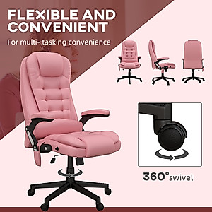 HOMCOM High Back Vibration Massage Office Chair with 6 Vibration Points, Heated Reclining PU Leather Computer Chair with Armrest and Remote, Pink