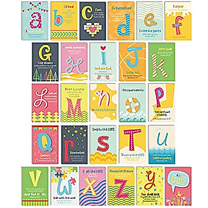 LHIUEM Abc's of God Scripture Wall Collage Kit, Bible Verse Wall Art,Set of 27 (4 X 6 Inch) Alphabet Scripture Cards,Inspirational Poster, Christian Kids Wall Kit for Classroom Playroom Wall Decor