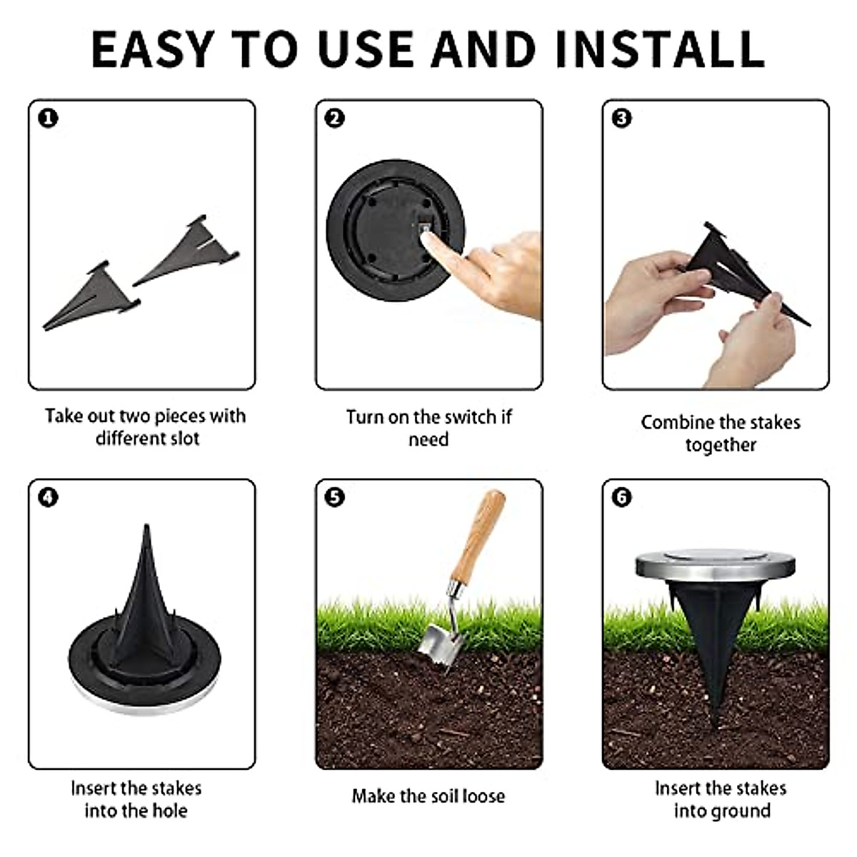 Replacement Stakes for Solar Ground Light, 6 Set Reinforced Plastic Ground Spikes, Replacement Parts for Solar Pathway Disk Light and Garden Glass Ball Outdoor