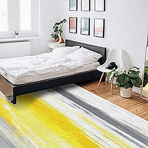 Abstract Yellow Grey Pattern Filling Area Rug 3'x5' Kitchen Rugs Non Skid Washable Baby Carpet, White Shabby Pattern Absorbent Hallway Runner Rug for Living Room/Bathroom/Bedroom
