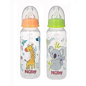 Nuby Printed Non Drip Standard Bottle, Colors May Vary, 2 Count