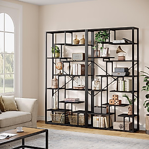 Tribesigns 79'' Tall Etagere Bookshelf, 7-Tier Black Bookcase with 12-Open Storage Shelves, Modern Vertical Wood Display Shelving Unit for Living Room, Home Office, Bedroom, Black