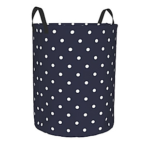 Large Laundry Hamper Bag, Collapsible Laundry Basket Navy Blue Polka Dot Dirty Clothes Storage Washing Bin for Bathroom, Dorm Essentials