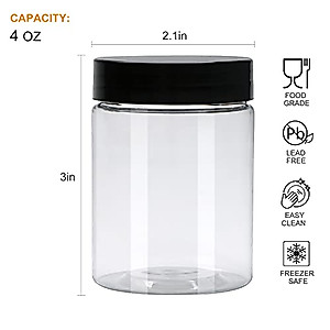 Accguan 15Pack 4oz Plastic Jar Storage Container with Black Lids Airtight Clear Wide-mouth Slime Storage Jars for Cosmetic Cream Light Clay