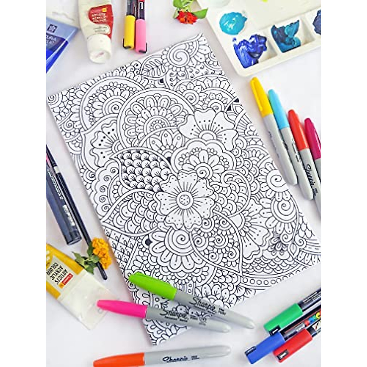 Henna Doodle Coloring Canvas For Adults, Stretched primed canvas to color