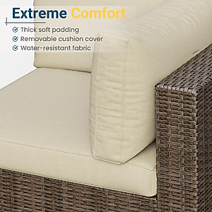 Wisteria Lane 6 Piece Outdoor Patio Furniture Sets, Outdoor Sectional Furniture with Tempered Glass Table and Cushion, Wicker Patio Conversation Sets for Garden Backyard, Grey