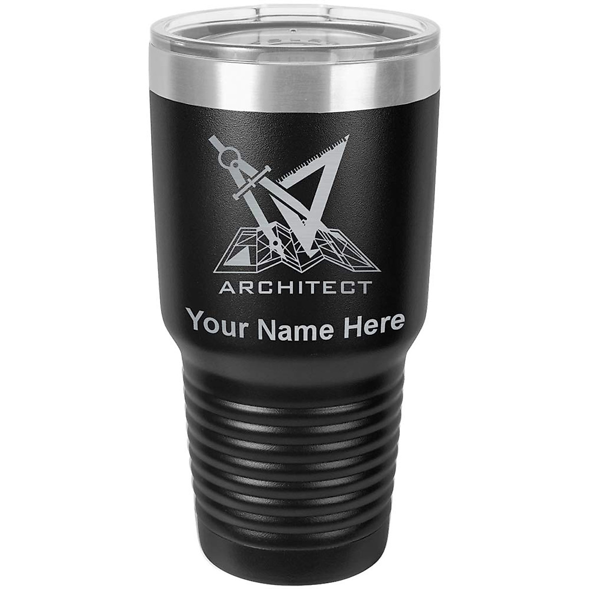 LaserGram 30oz Vacuum Insulated Tumbler Mug, Architect Symbol, Personalized Engraving Included (Black)