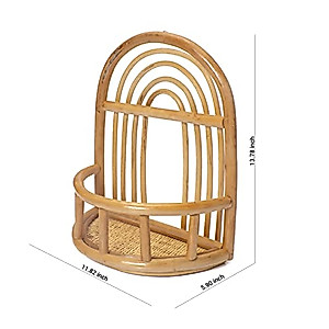 B BEMIAO CRAFTS Rattan Wall Shelf, Wall Mounted Rattan Shelf, Floating Shelf, Hanging Storage Organizer, Boho Shelf Decor for Kitchen, Bathroom, Nursery, 13.77"x 11.81" x 3.93", Small