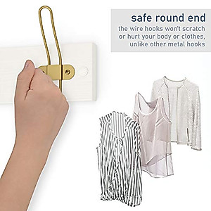 Tibres - Brushed Gold Wall Hooks for Hanging Coat Clothes and Towel - Brushed Gold Coat Hook Rack Door or Wall Mount - White Hanger with 4 Metal Matte Gold Hooks for Bathroom - Solid Wood