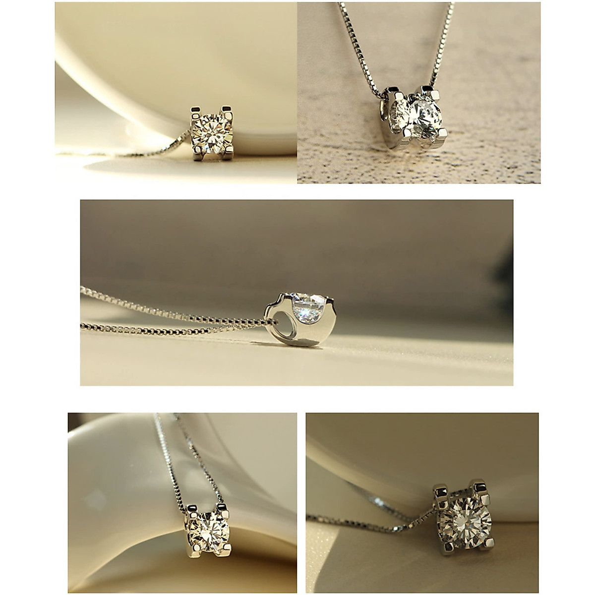 S925 Sterling Silver AAAAA Australia Crystal Round Cut Solitaire 0.8 Carat (6.0mm) CZ Dainty Box Chain Choker Necklace for Women