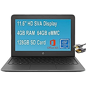 HP Stream 11 Pro G5 Laptop 11.6" HD SVA Anti-Glare Display Intel Celeron N4020 Processor 4GB RAM 64GB eMMC + 128GB SD Card 1-Year Office365 Win10 Pro Black + HDMI Cable