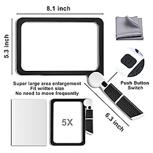 Magnifying Glass with Light 5X Magnifying Glass for Reading Handheld Folding Magnifier 48 Lights Full Page Viewing Area Perfect for Macular Degeneration Low Vision Person Gifts for Seniors Reading