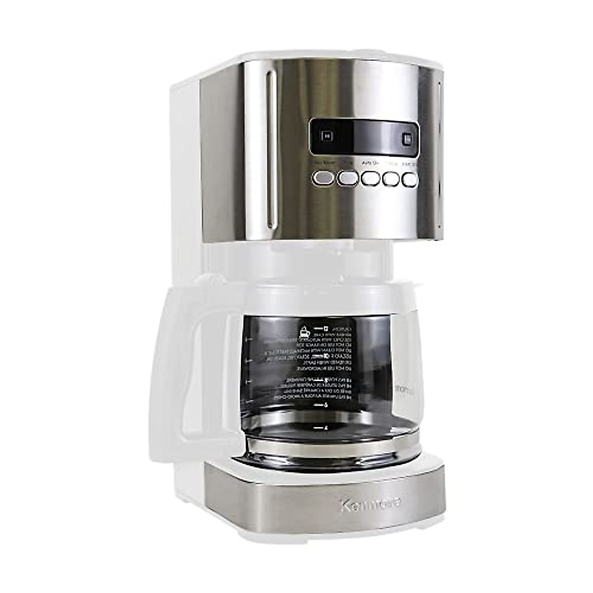 Kenmore Aroma Control 12-Cup Programmable Coffee Maker, White and Stainless Steel Drip Coffee Machine, Glass Carafe, Reusable Filter, Timer, Digital Display, Charcoal Water Filter, Regular or Bold