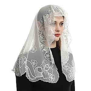 Bozidol Church Veil Lace Mantilla Religious Head Covering Velos para ir a la iglesia Catholic Mass Veil with Hairclip (White)