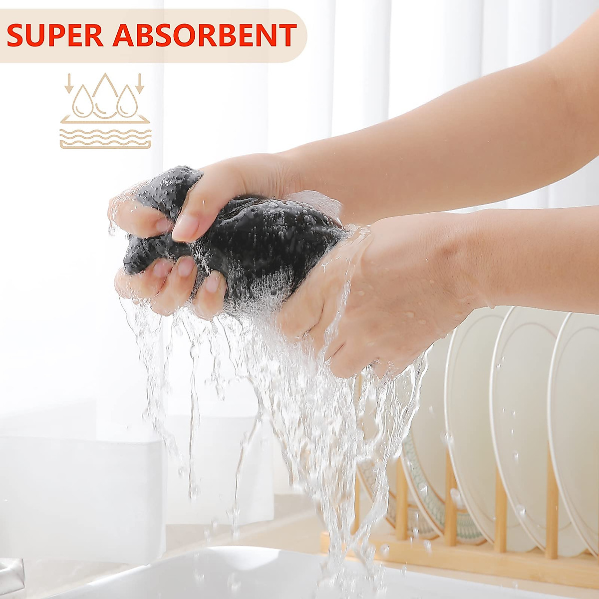 Homaxy 100% Cotton Kitchen Towels and Dishcloths Set, 12 x 12 Inches and 13 x 28 Inches, Set of 8 Bulk Kitchen Towels Set, Ultra Soft Absorbent Dish Cloths for Washing Dishes, Black