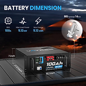VATRER POWER 48V 100AH Lithium LiFePO4 Battery, Built-in 100A BMS, with Touchable Smart Display & Mobile APP, Max. 4800W Power Output, 5000+ Cycles, Perfect for Solar System &Off-Grid Applications