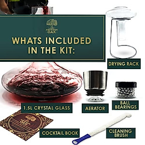 Crystal Glass Wine Decanter With Aerator - Wine Decanter Set With Wine Carafe Decanter, Aerator, Bottle Brush And Bottle Drying Rack, Wine Decanters And Carafes, Red Wine Decanter, 1.5L