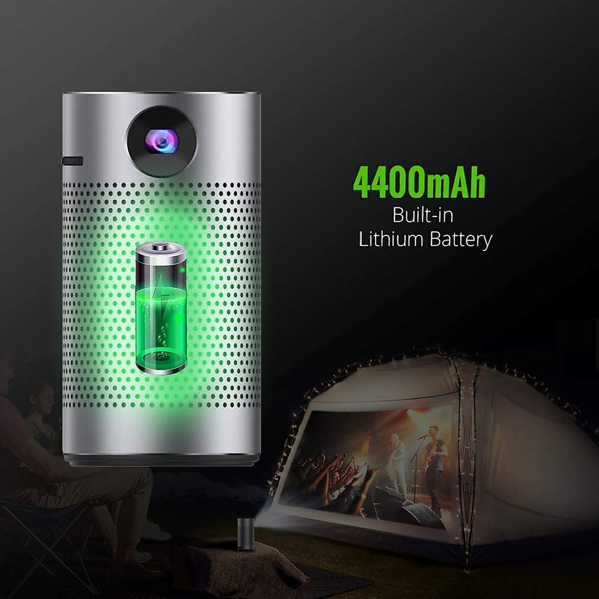 ANXONIT Mini Projector,Smart DLP Pocket Portable Projector,100 ANSI Lumens,Rechargeable Battery,360° HiFi Speaker,Android 8.1,Bluetooth,WiFi,for iPhone iPad,Home Theater Outdoor Movies (Silver)