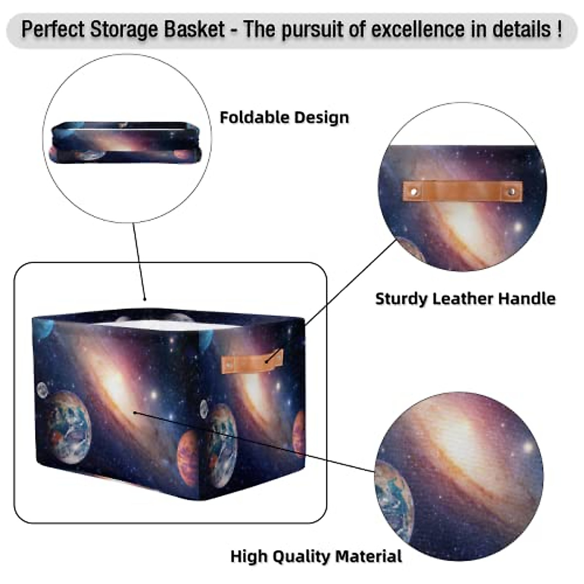 Universe Large Storage Bin Collapsible Storage Basket with Handles,Galaxy Nebula Space Laundry Basket Hamper Organizer Foldable Storage Box for Toys Bedroom Kids Room Nursery Dorm Set of 2