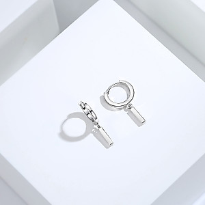 Lavishe Rhodium Plated Sterling Silver Huggie Hoop Dangle Bar Drop Earrings