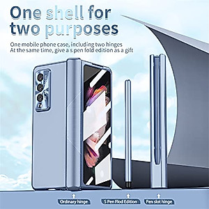 Gadget-Park Case for Samsung Galaxy Z Fold 3, 4-in-1 Magnetic Hinge Protection Case with S Pen Holder and S Pen Replacement, Compatible with Samsung Galaxy Z Fold 3 5G (Blue)