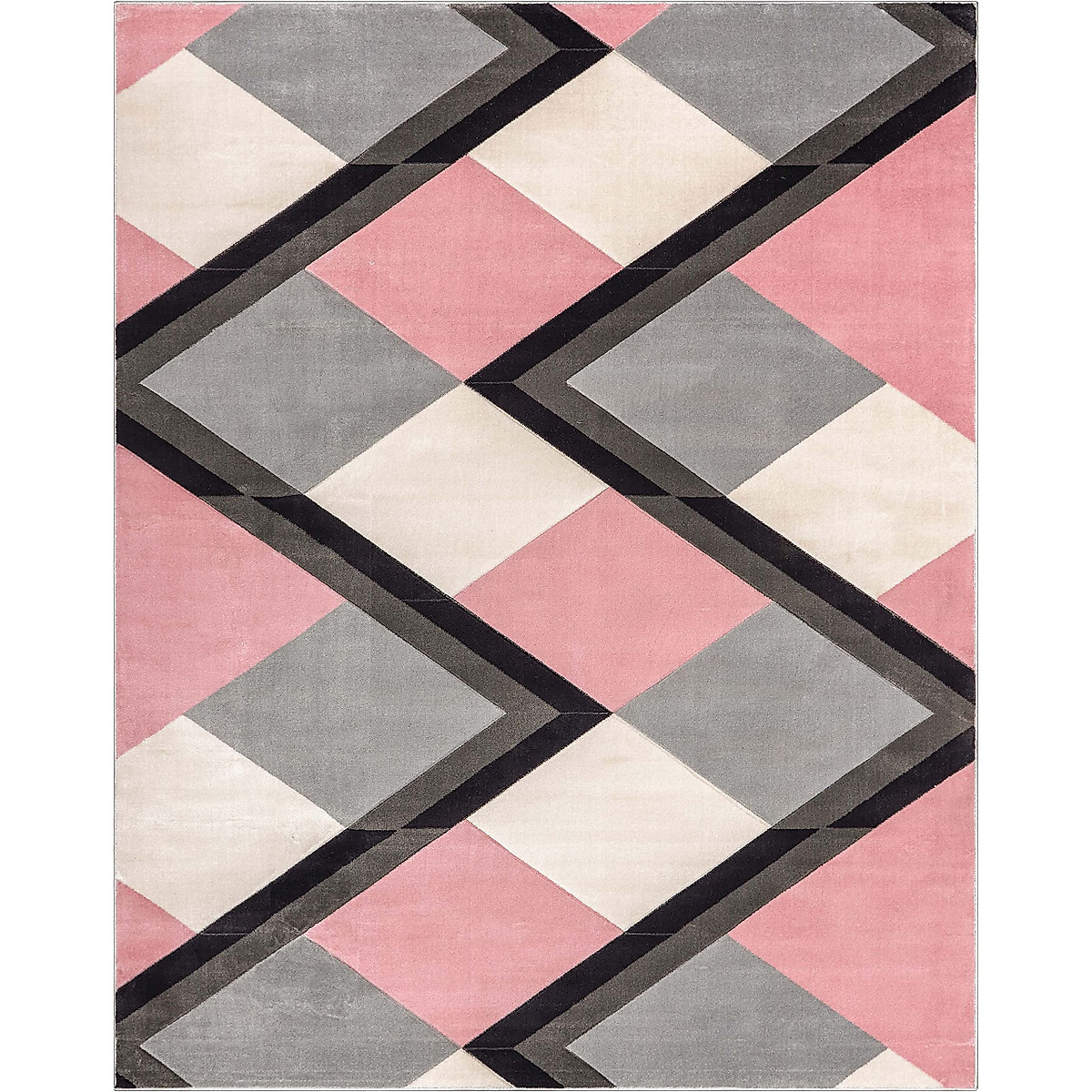 Well Woven Good Vibes Nora Blush Pink Modern Geometric Stripes and Boxes 7'10" x 9'10" 3D Texture Area Rug, Model
