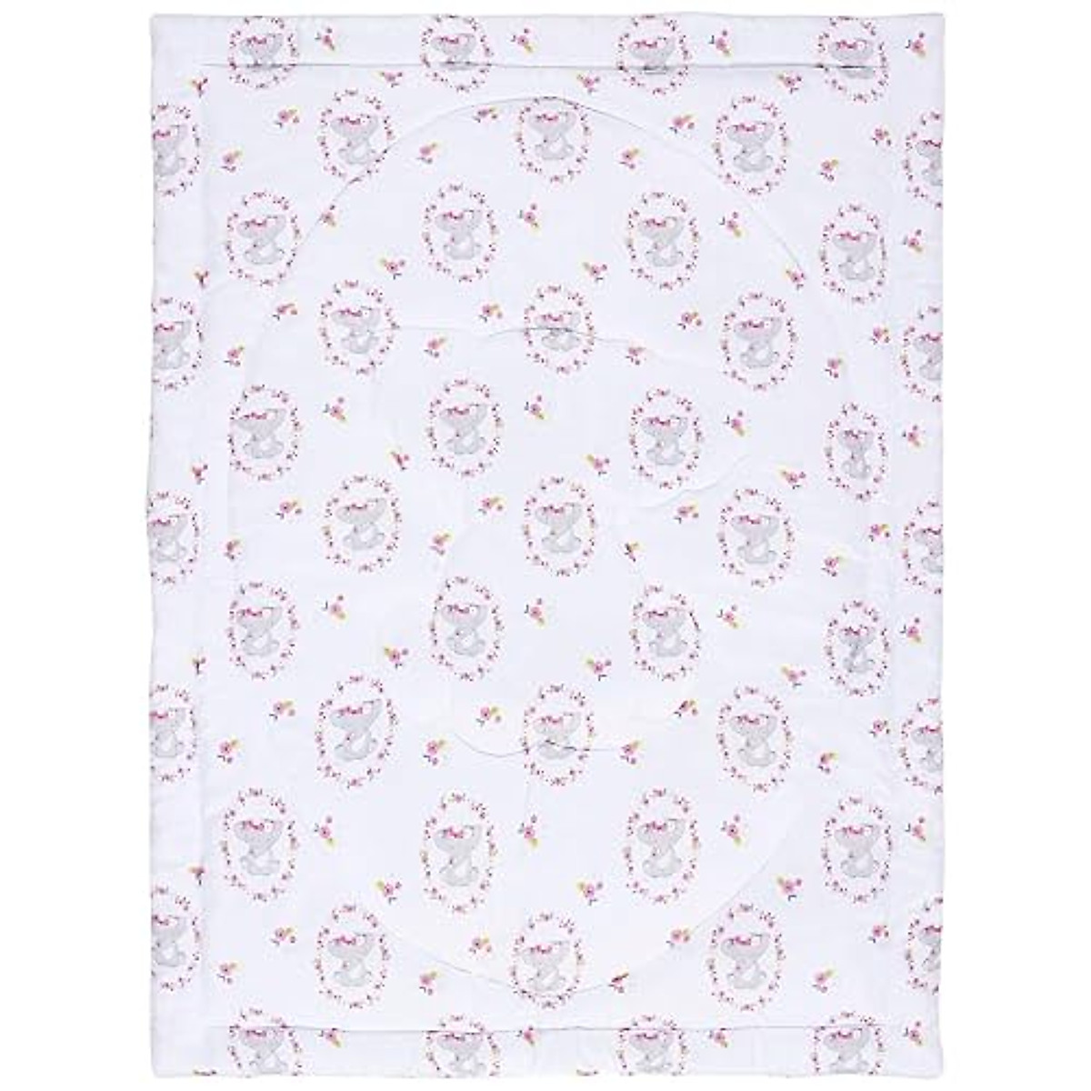 Sammy & Lou Elephant Garden 4-Piece Baby Nursery Crib Bedding Set for Girls, Includes Quilt, Fitted Crib Sheet, Crib Skirt, and Plush Toy