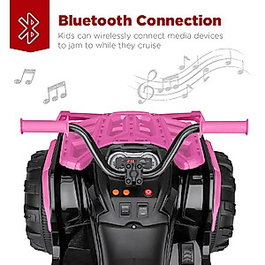 Best Choice Products 12V Kids Ride-On Electric ATV, 4-Wheeler Quad Car Toy w/Bluetooth Audio, 3.7mph Max Speed, Treaded Tires, LED Headlights, Radio - Pink