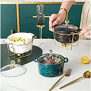 Food Warmer for Parties Buffets, Food Warming Tray Round Chafing Dish Buffet Set, Ceramic Marble Finish Chafer with Glass Lid, Chafer and Buffet Warmer Set for Buffet Weddings Parties