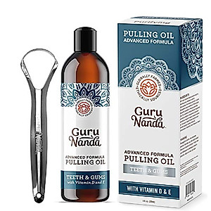 GuruNanda Original Oil Pulling Oil, Fluoride Free Vegan Natural Mouthwash & Advanced Formula Oil Pulling - Natural Coconut Oil Mouthwash with Essential Oils