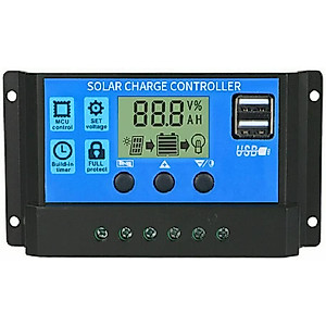100A Solar Charge Controller 12V 24V PWM Auto Focus Tracking Solar Panel Charge Controller Regulator with Dual USB Port LCD Display Multiple Load Control Modes -Blue