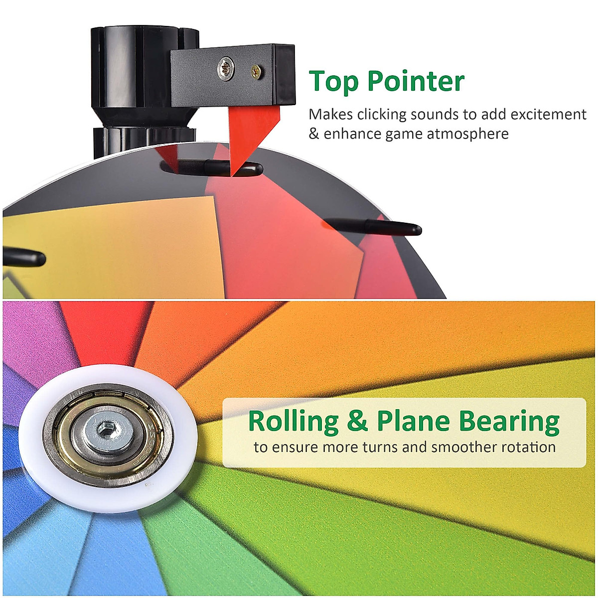 WinSpin 24" Dual Use Prize Wheel Tabletop and Floor Stand Adjustable 12 Slots Heavy Duty Dry Erase Spinning Fortune Wheel for Carnival Spinner Game & Tradeshow, Breeze Wheel Series