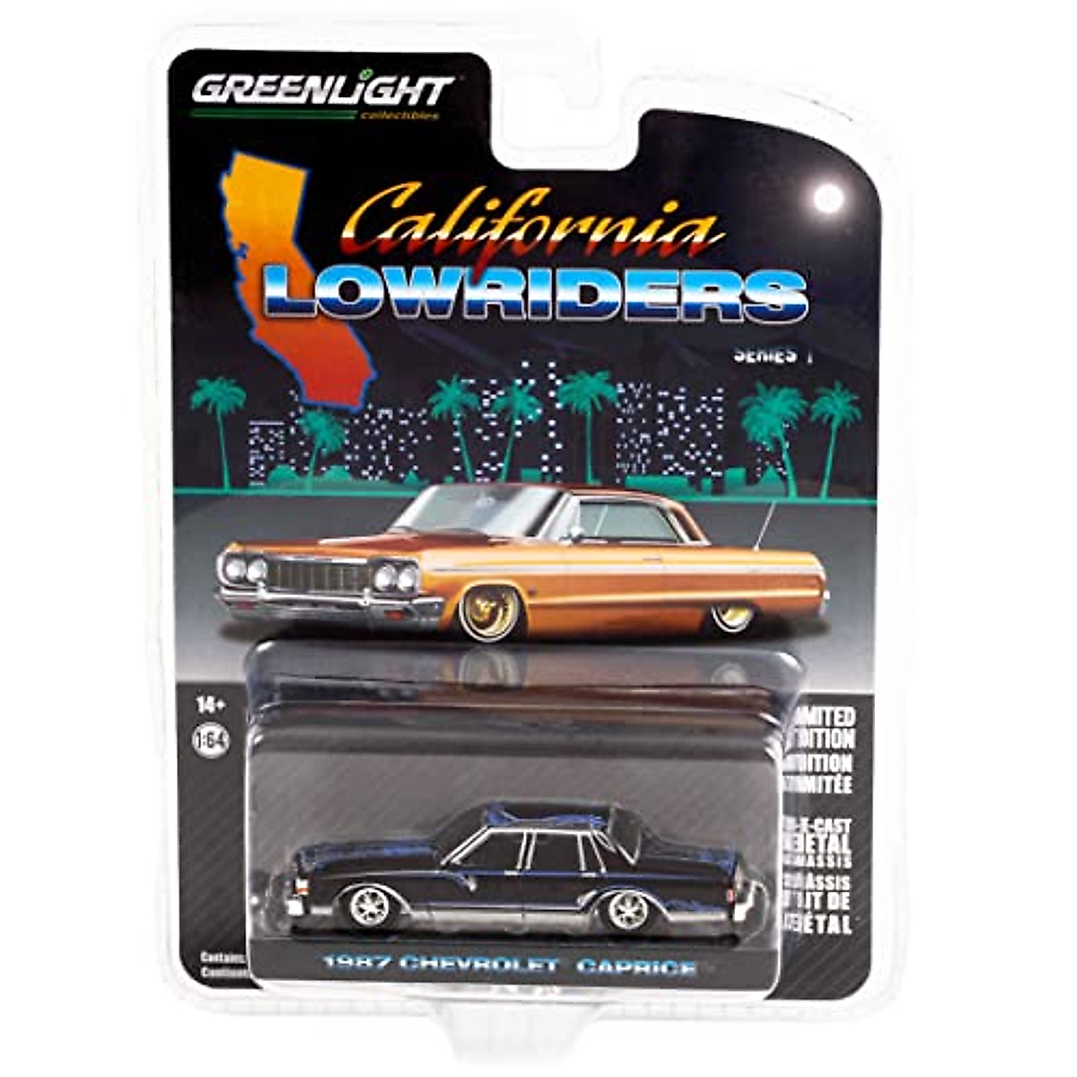 1987 Chevy Caprice Lowrider Custom Black with Graphics California Lowriders Release 1 1/64 Diecast Model Car by Greenlight 63010 D