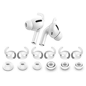 Zotech 3 Pairs AirPods Pro 1st & 2nd Gen Ear Hooks Secure Anti Slip Covers + Silicone Ear Tips Earbud Eartips (S, M, L, White)
