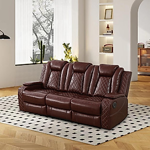 GEBADOL Power Reclining Sofa Set, Living Room Furniture Set with USB Ports, Leather Recliner Couches Set for Living Room/Apartment/Office/Home Theather (Burgundy, Sofa)