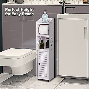 Aomomery Small Bathroom Storage Cabinet,Toilet Paper Stand for Small Spaces,4 Tier Design Slim Storage Cabinet,Waterproof Toilet Storage Cabinet,(Light Lavender)