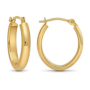 14k Gold Small Oval Polished Hoop Earrings (0.7 inch Diameter) (yellow-gold)…