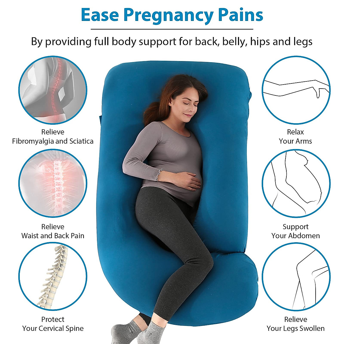 Victostar Pregnancy Pillow,57 inches U Shaped Maternity Pillow with Removable Cover Full Body Pillow Support for Back, HIPS, Legs, Belly (Navy Blue)