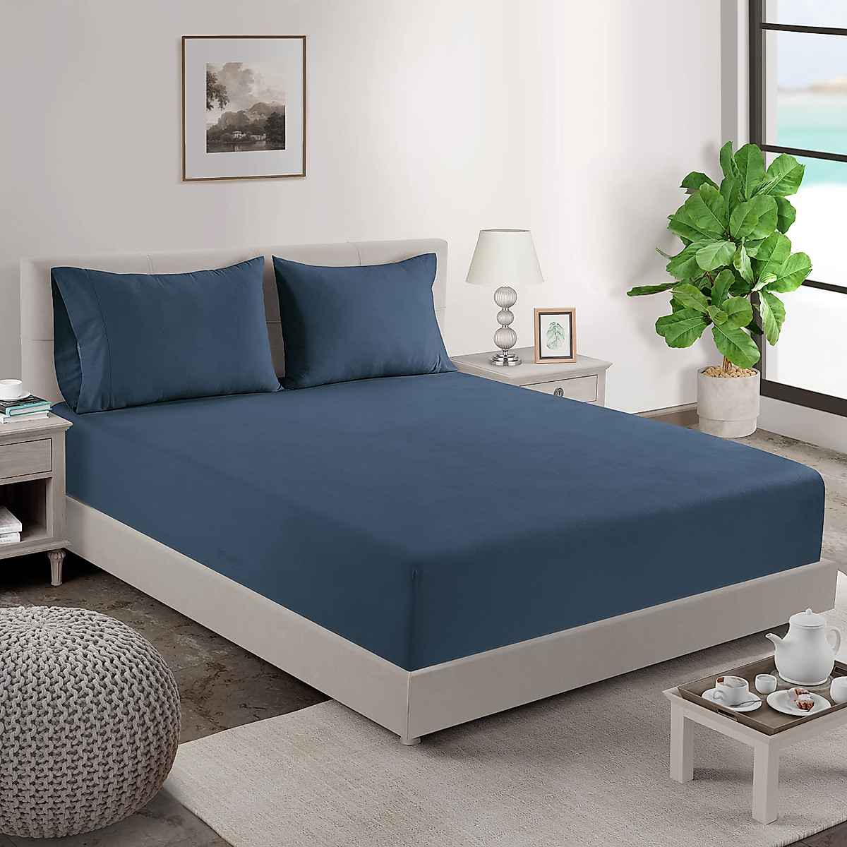 Lane Linen 100% Organic Cotton Pillow Cases Standard Size Set of 2 (20"x26") - Cotton Pillowcases Standard Size - Soft Navy Blue Pillow Cases Set of 2 - Standard Pillowcase Pack of 2 - Navy Blue