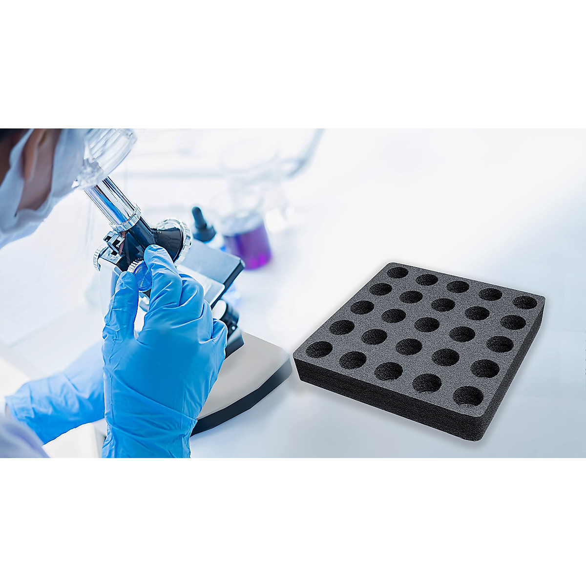 Polar Whale Vial Rack Black Foam Storage Rack Holder Organizer Stand Transport Holds 25 Vials Fits up to 24mm Diameter