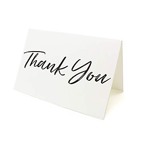 Thank You Cards and Envelopes Black Font White Card Stock - Bulk Box Set of 100 Notes For Weddings Graduations Baby Showers Birthdays