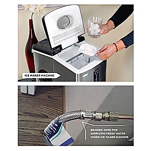 HIGHCRAFT 48847 Lead-Free Stainless Steel Braided Ice Maker Supply Line with Two 1/4'' Fittings on Both Ends, 300