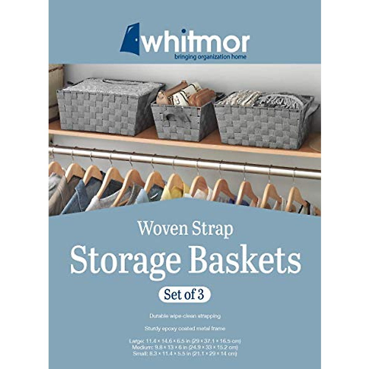 Whitmor Woven Strap Storage Baskets S/3-Gray