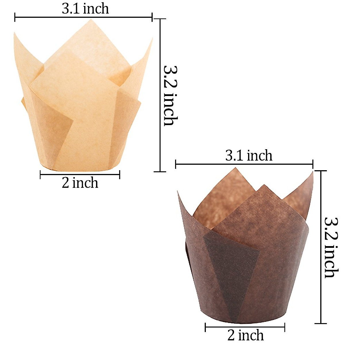 Augshy 120pcs Tulip Cupcake Liners Baking Cups Muffin Liners Tins Treat Cups for Weddings, Birthdays, Baby Showers, Brown and Natural