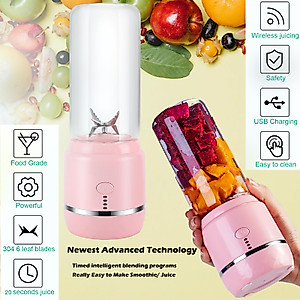 Smoothie Blender, Portable Blender, Christmas Gifts, Personal Blender Shakes, Small Blender Protein Drink Shaker With 2 Travel Cup And Lid Bpa Free, Usb Rechargeable, 15 Oz